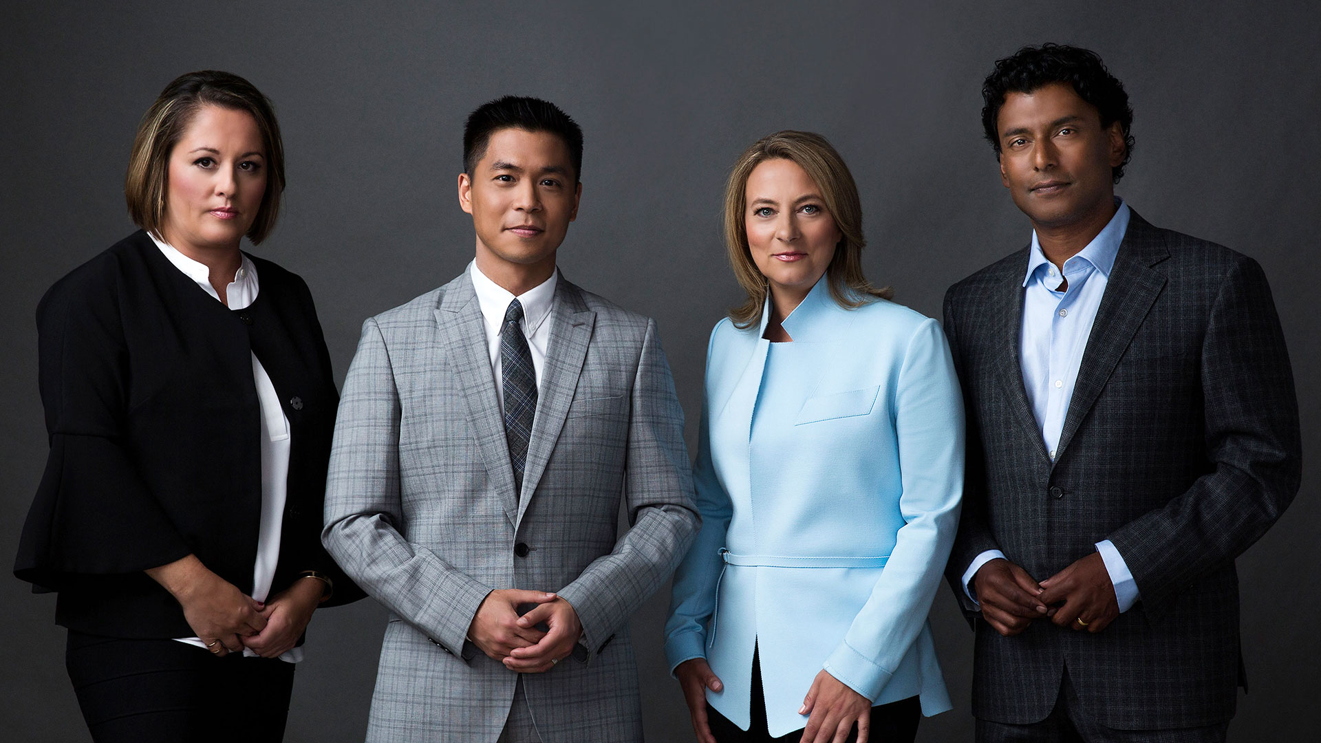 from left to right: Rosemary Barton, Andrew Chang, Adrienne Arsenault ...