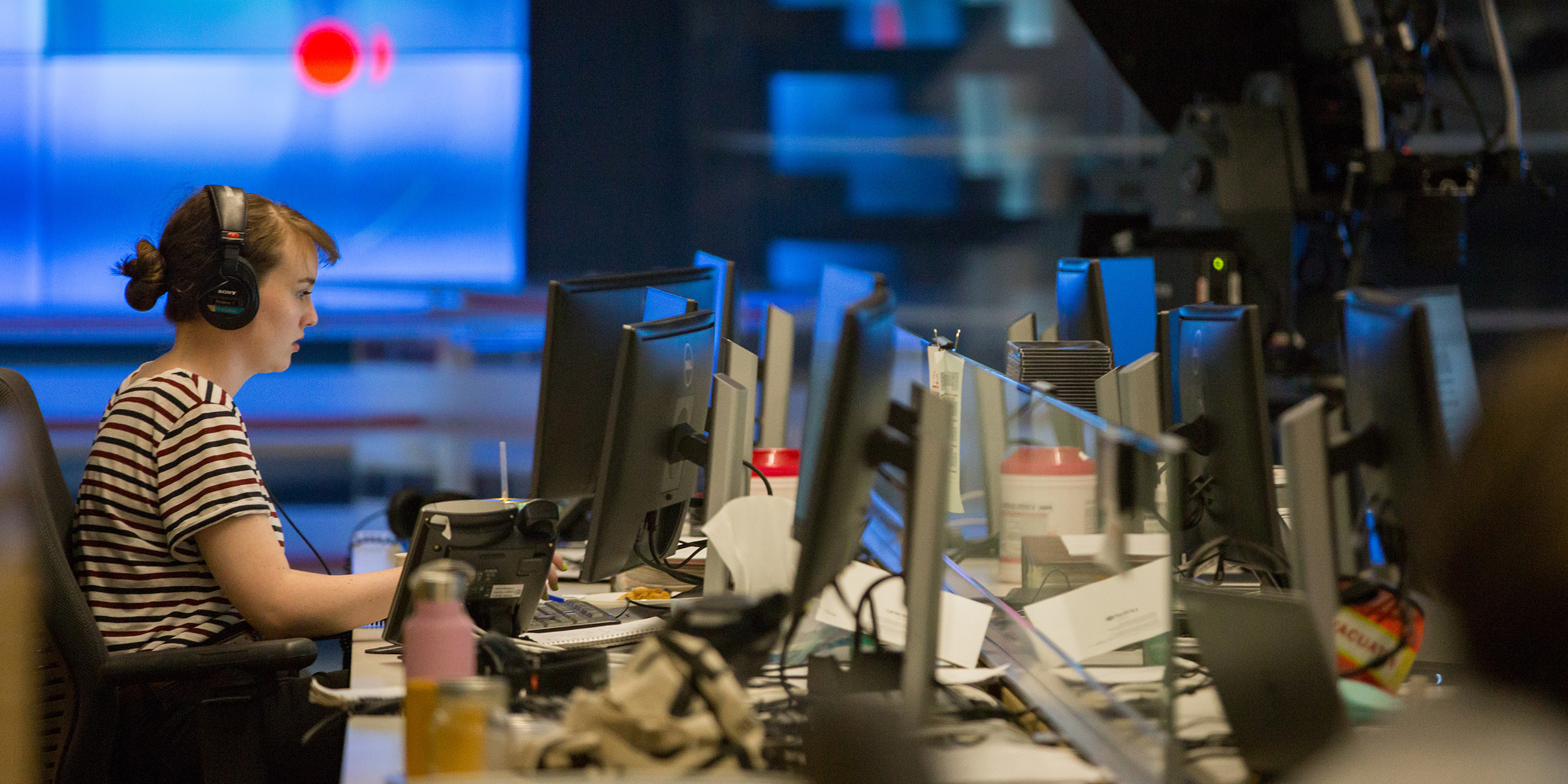 A CBC/Radio-Canada employee working in the Moncton newsroom.