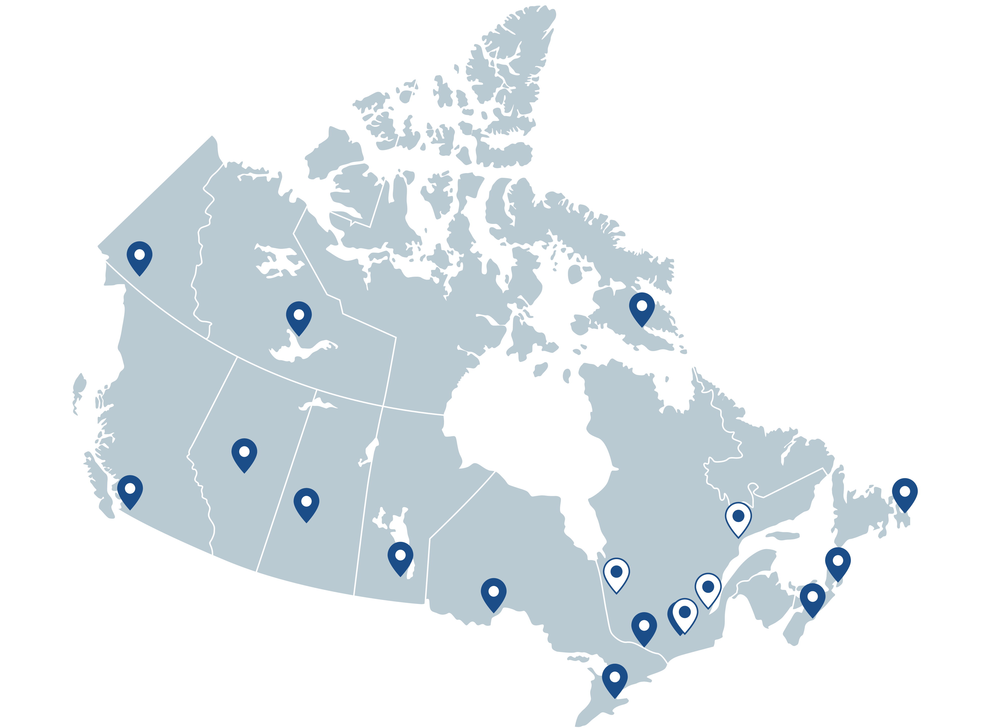 canadian map with highlighted cites