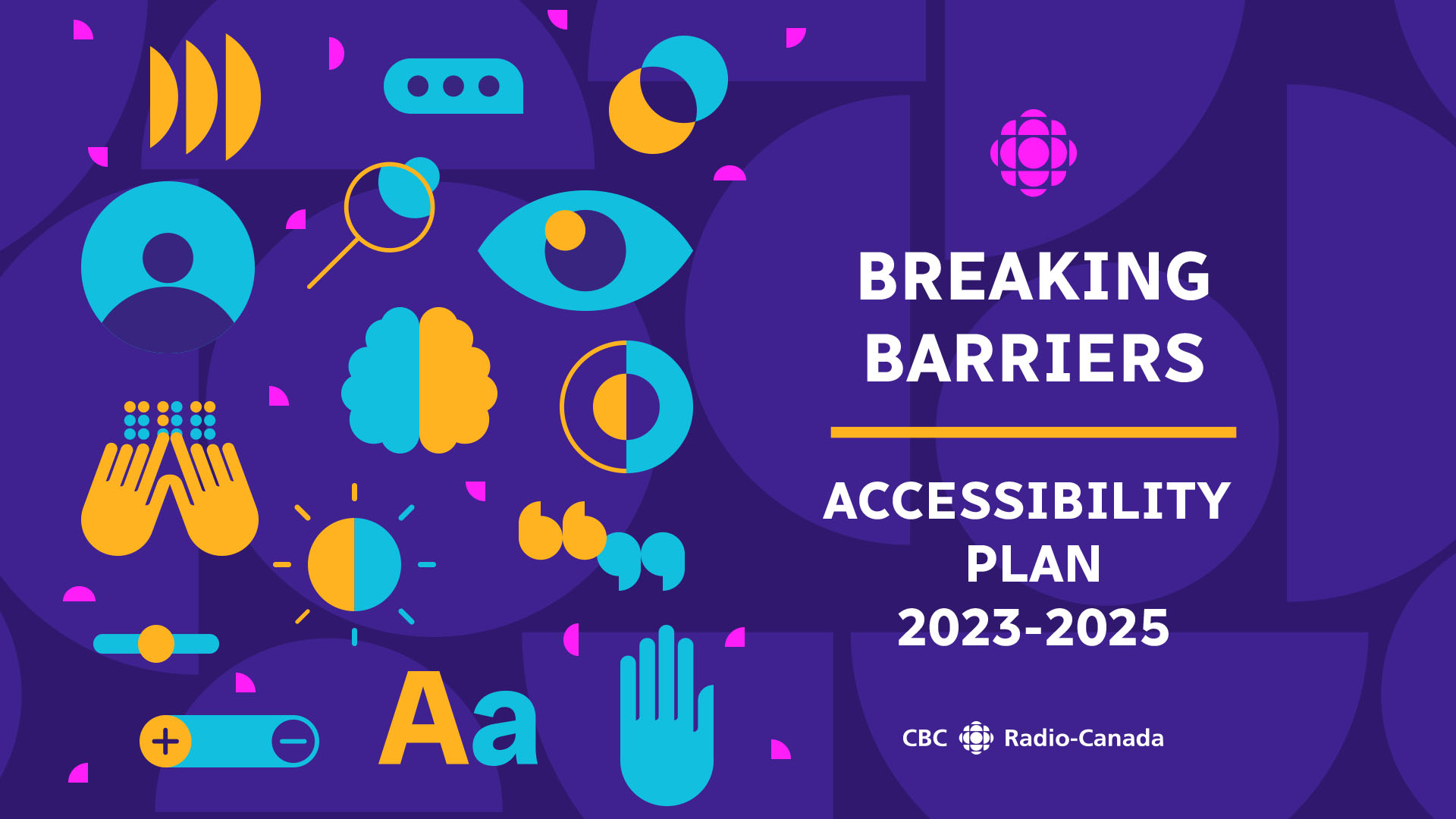 accessibility icons on a purple background