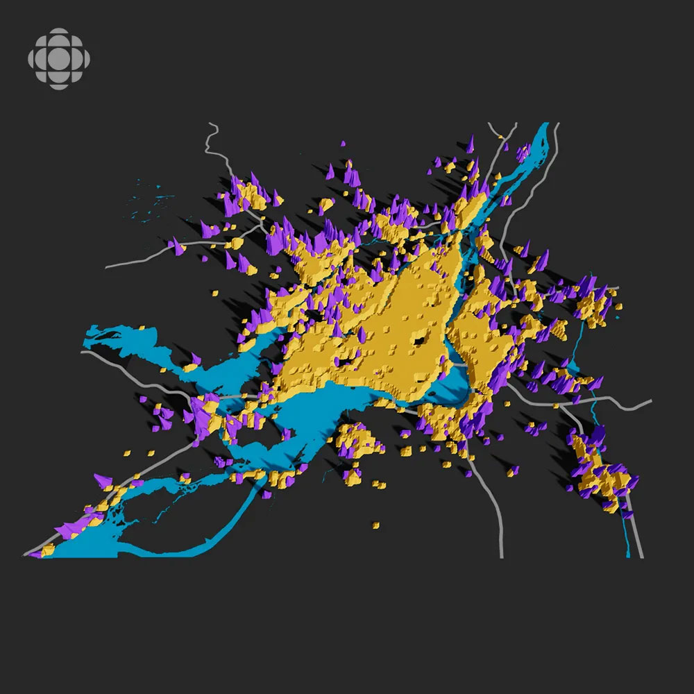 An illustrated map of Canada’s urban sprawl.