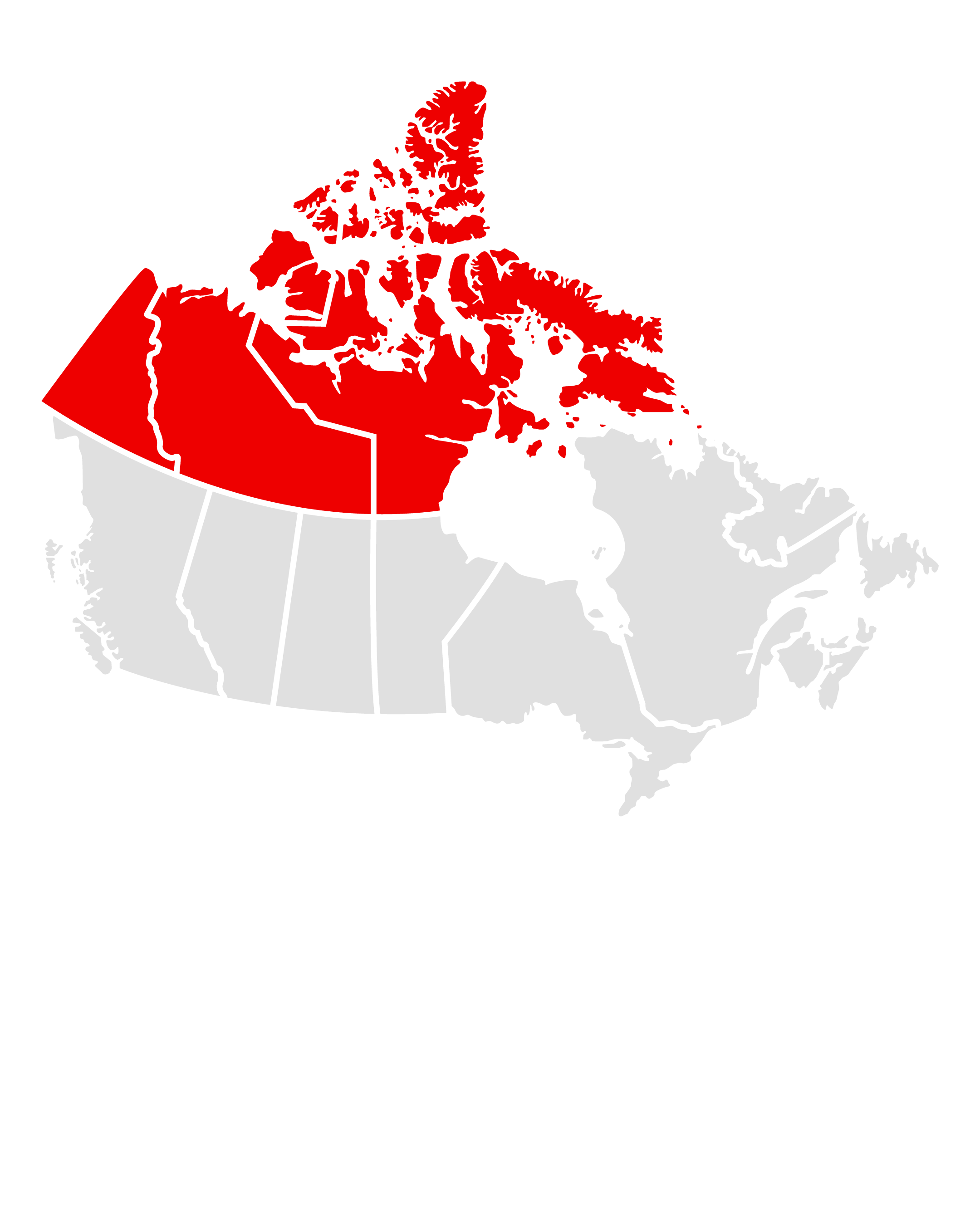 The outline of the map of Canada, with the north of the country shown ...