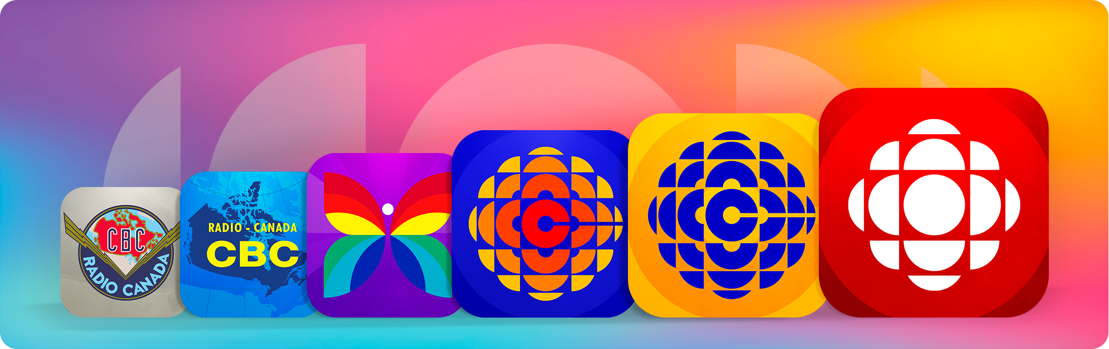 The CBC/Radio-Canada logo displayed in a variety of vibrant colors ...